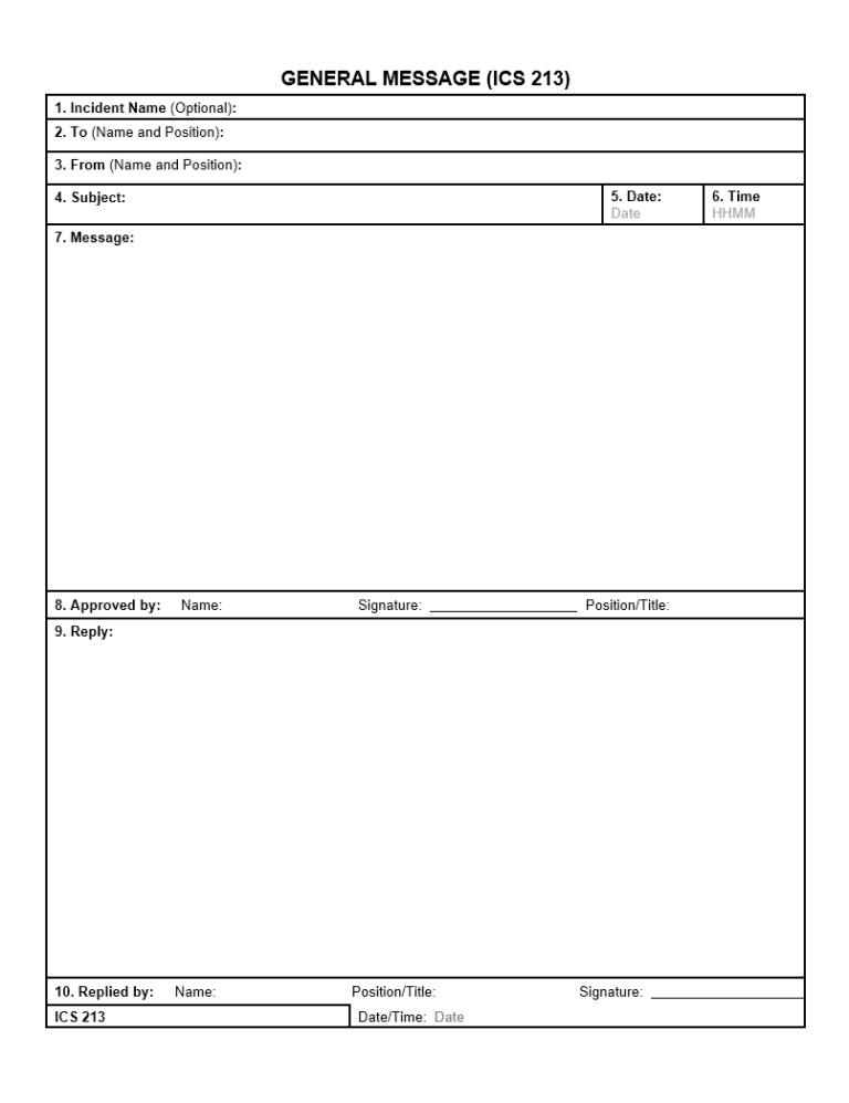 ICS 213 General Message – NoCo ARES
